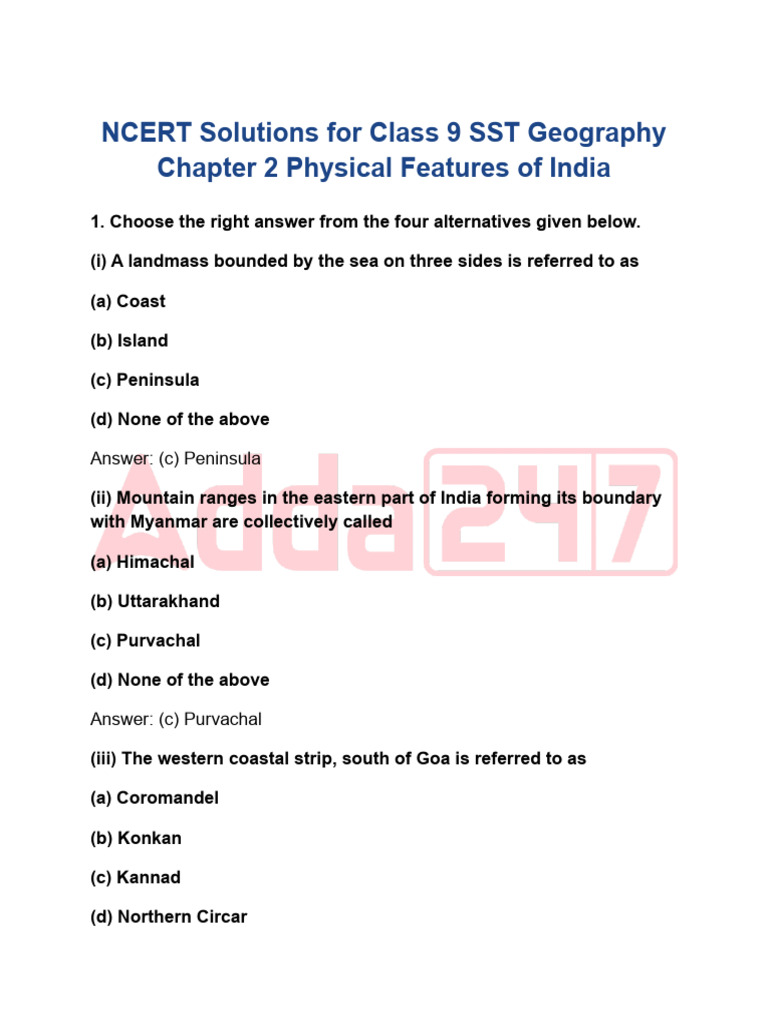 NCERT Solutions For Class 9 SST Geography Chapter 2 Physical Features ...