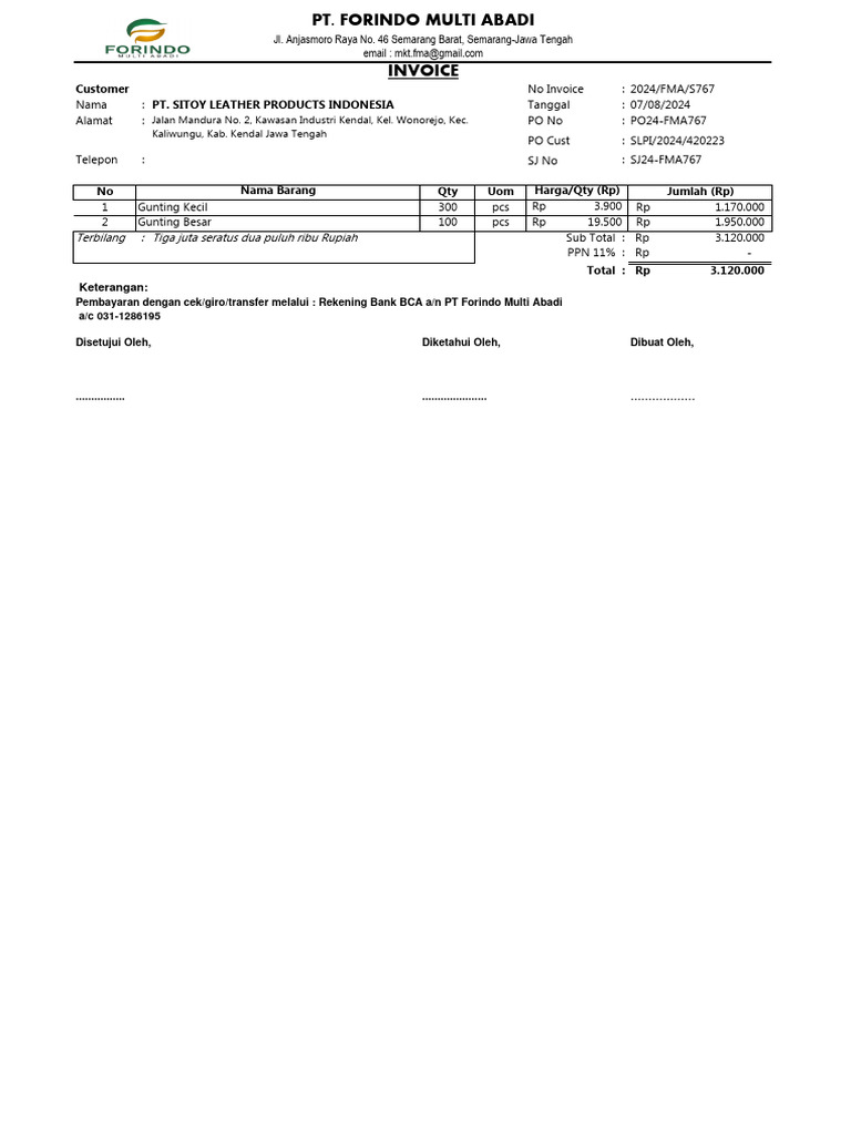 S767 - Invoice Pt. Sitoy Leather Products Indonesia 07082024 | PDF