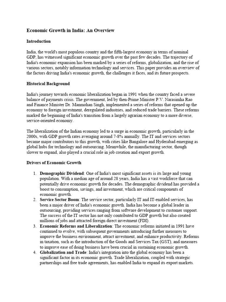 Economic Growth in India An Overview | PDF | Economic Growth ...