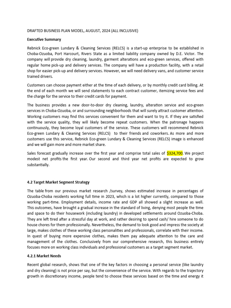 Drafted Business Plan Model | PDF | Customer | Income