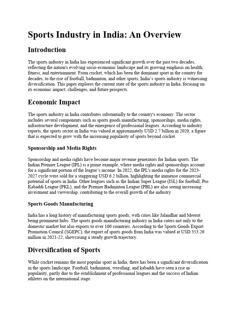 Overview of India's Sports Industry | PDF | Sports | Infrastructure