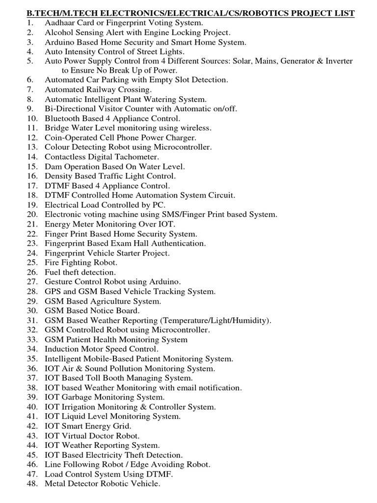 B TECH Elec Elec CS Project List 2024 | PDF | Internet Of Things | Home ...