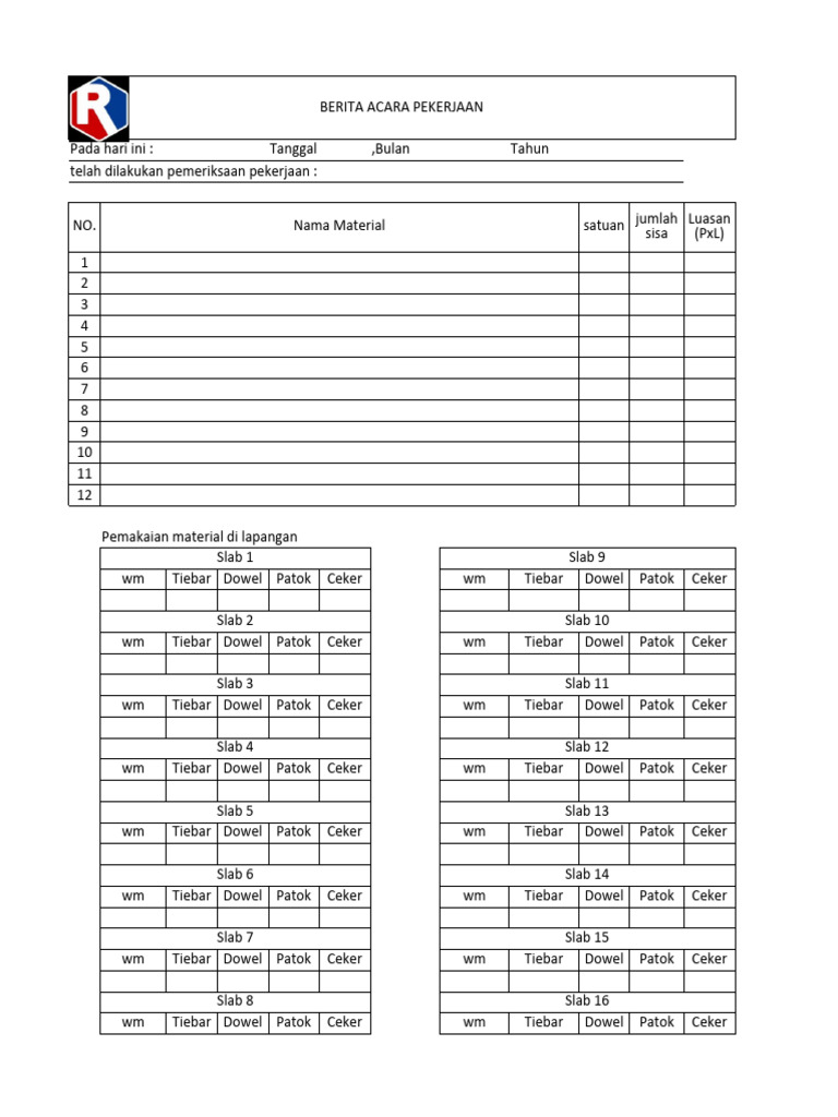 Laporan Pemakaian Material Pekerjaan | PDF
