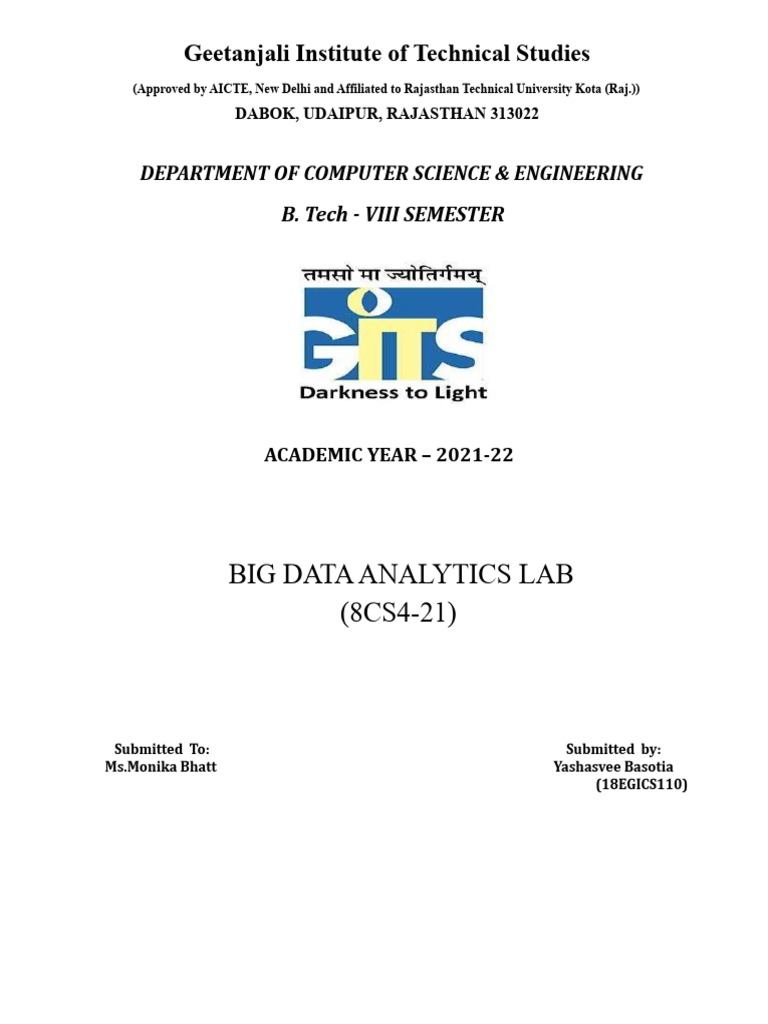 BDA_LAB_FILE_Final_18EGICS110 | PDF | Map Reduce | Apache Hadoop