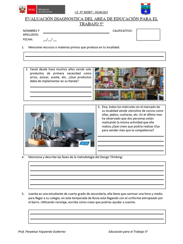 Evaluación Diagnóstica Educación Trabajo 5° | PDF | Economias