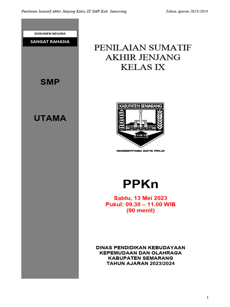 Soal Psaj UTAMA PPKN TA 2023-2024 - Edit 40 | PDF