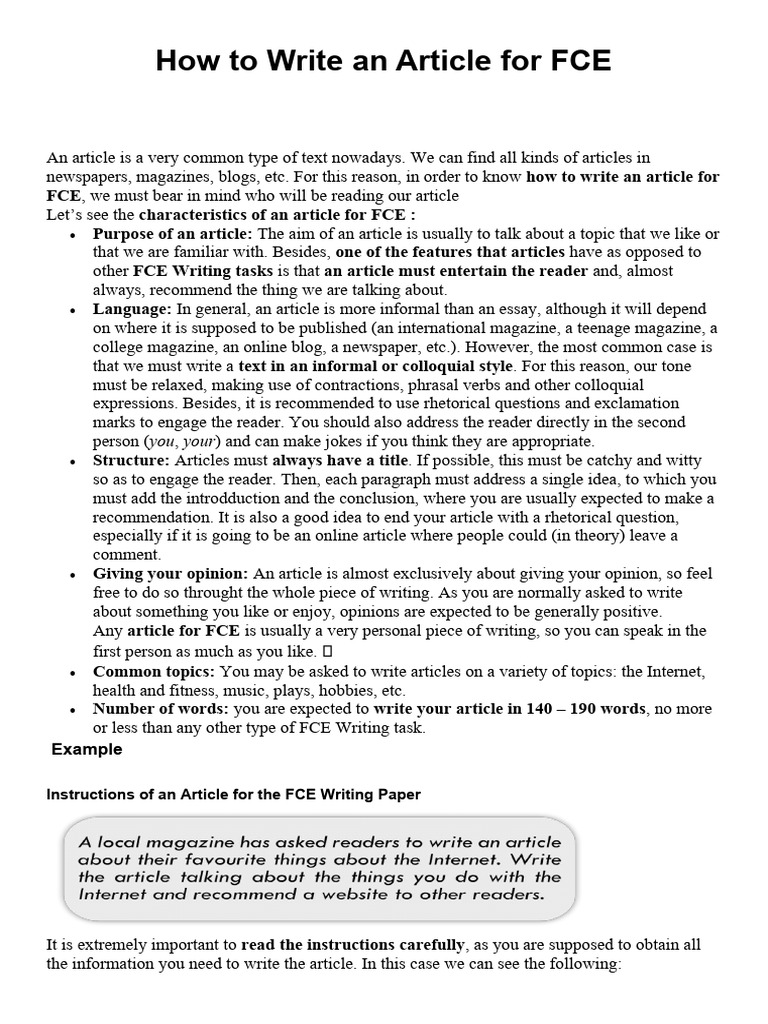 How To Write An Article For FCE | PDF | Linguistics | Human Communication