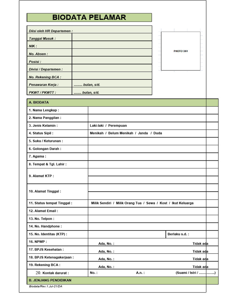Formulir Biodata | PDF