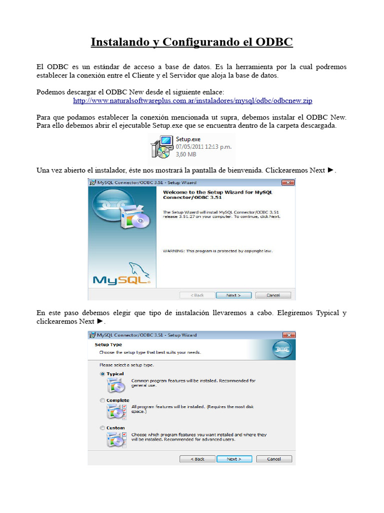 ODBC - Instalación y Configuración | PDF | Windows 7 | Mi sql