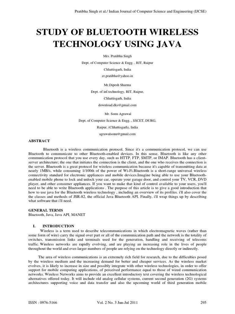 Study of Bluetooth Wireless Technology Using JAVA | PDF | Bluetooth | Java (Programming Language)