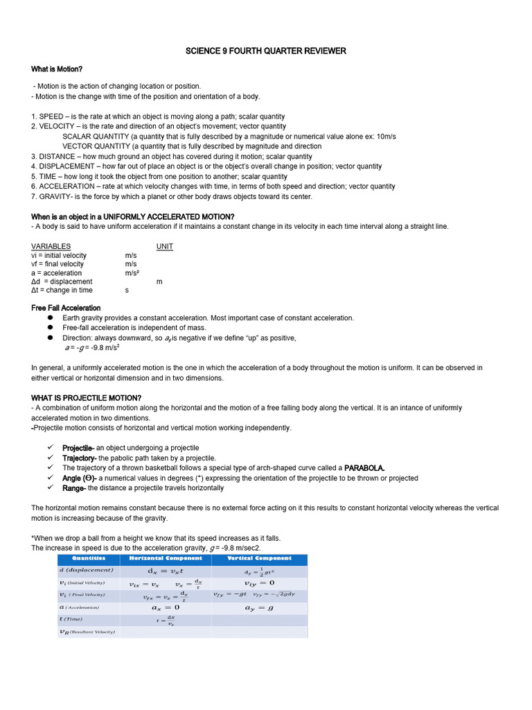Science 4th Quarter Reviewer | PDF | Momentum | Acceleration