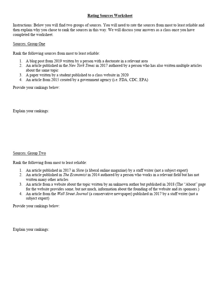 Source Reliability Rating Worksheet | PDF