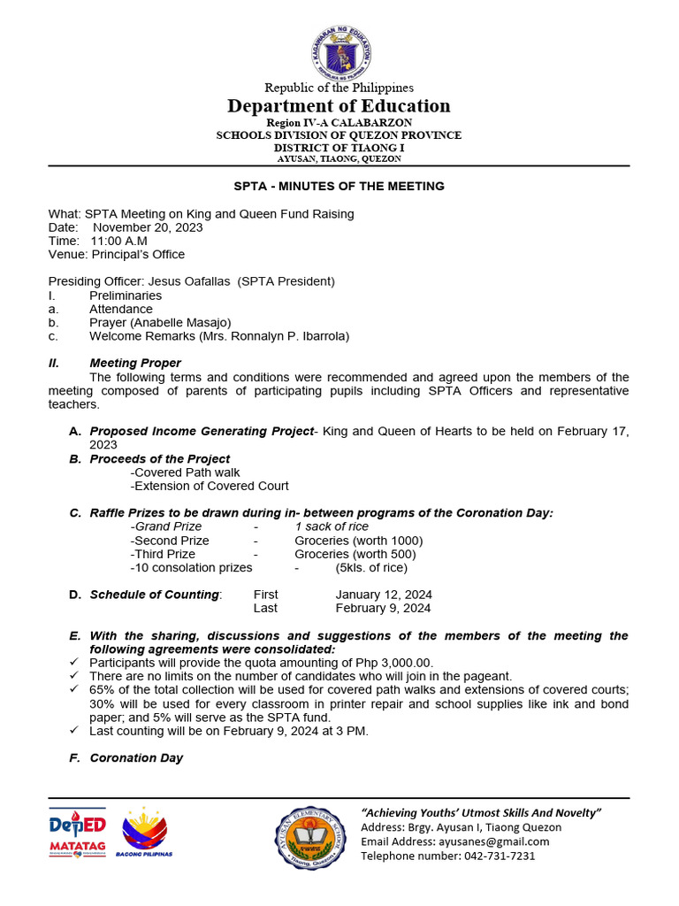 SPTA-Minutes of The Meeting | PDF