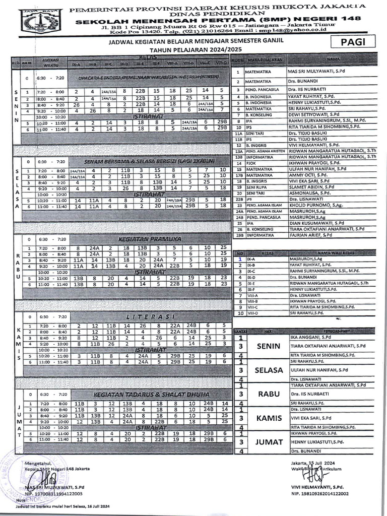 Jadwal KBM Semester Ganjil TP 2024-2025 | PDF