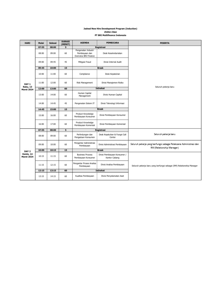 Jadwal New Hire Development Program - Batch 3 | PDF