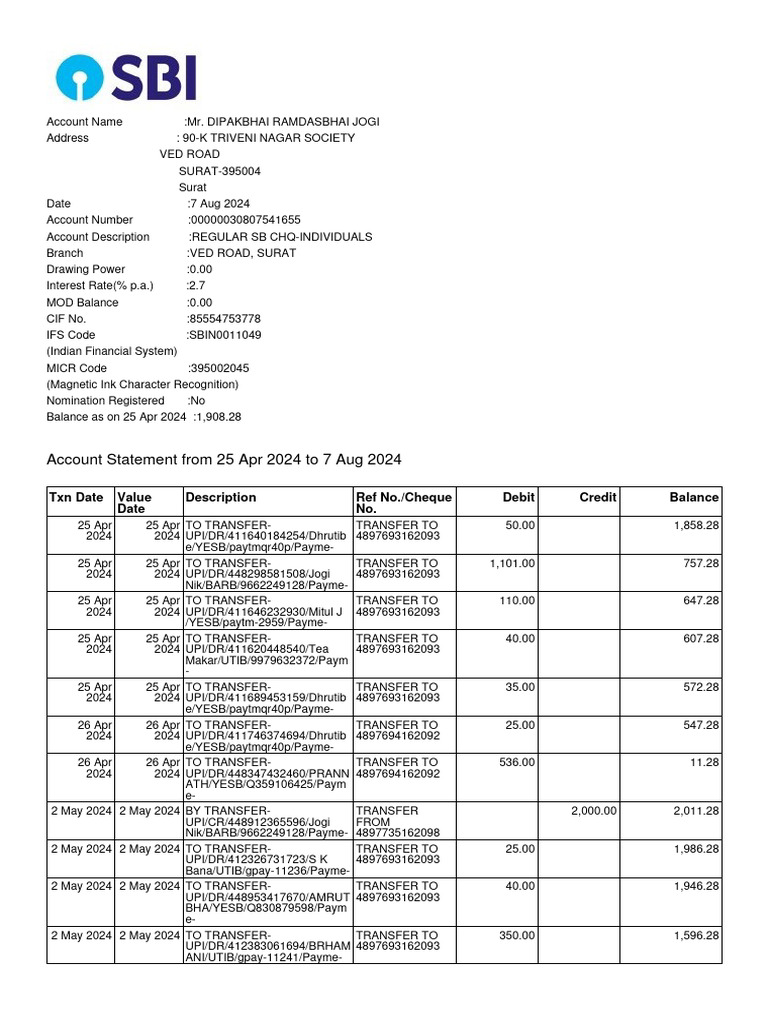 Account Statement From 25 Apr 2024 To 7 Aug 2024: TXN Date Value Date ...