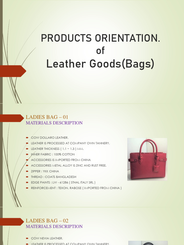 Product Orientation of Leather Goods (Bag) | PDF | Leather | Textiles