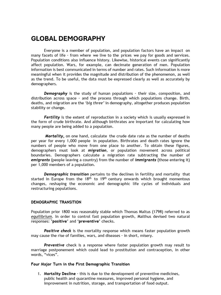 Global Demography and Global Migration | PDF | Human Migration | Demography
