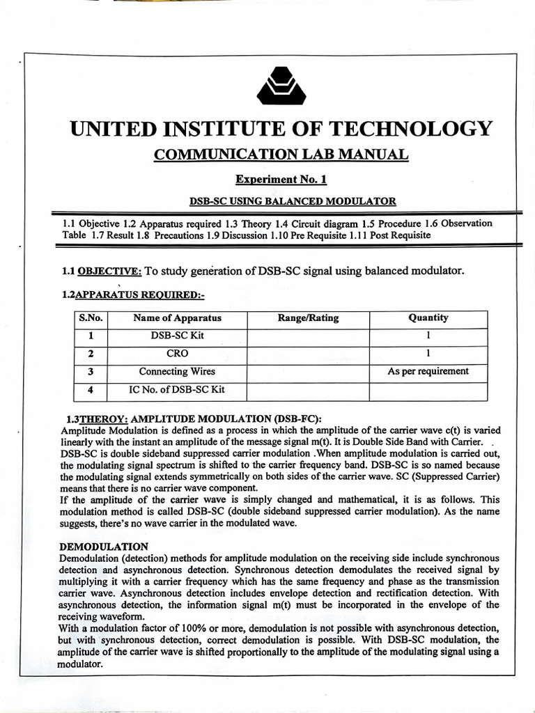 DSB-SC Modulation Lab Guide | PDF | Modulation | Telecommunications Engineering
