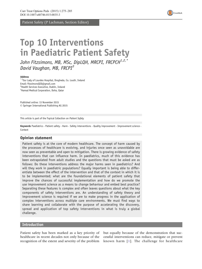 Top 10 Interventions in Paediatric Patient Safety | PDF | Patient ...