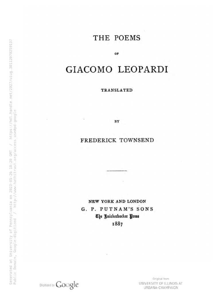 Leopardi Poems 1887 Edition | PDF