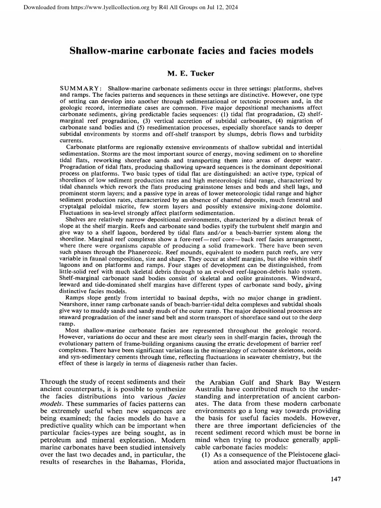 Tucker, 1985 - Shallow-Marine Carbonate Facies and Facies Models | PDF ...
