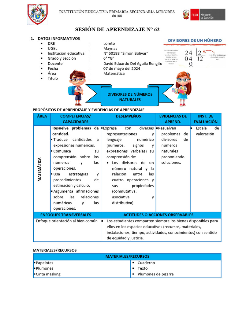 Sesion de Aprendizaje #62 - Matematica | PDF | Aprendizaje | Ciencia cognitiva
