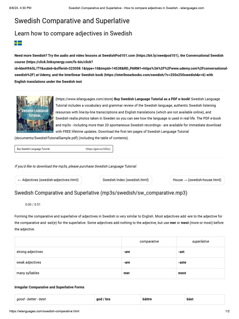 Swedish Adjective Comparison Guide | PDF | Linguistics | Language Families