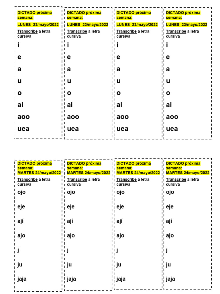 Dictado Semanal: Letras y Palabras | PDF