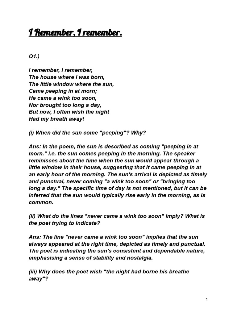 I Remember, I Remember | PDF | Nostalgia