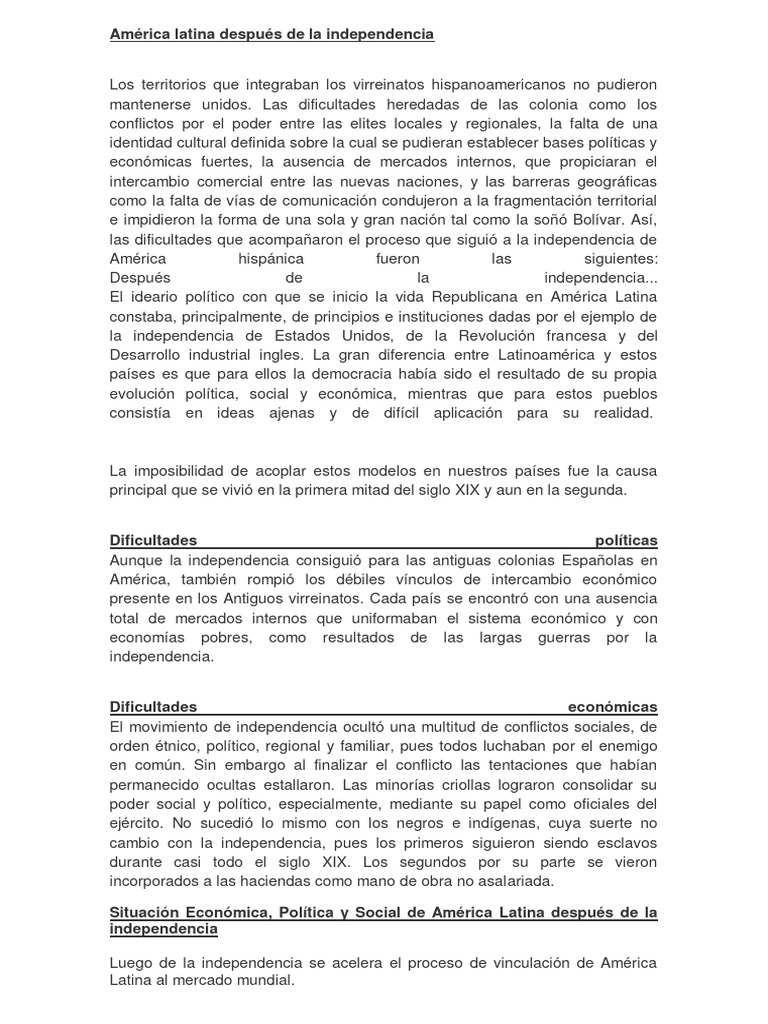 América Latina tras la independencia | PDF | America latina | Esclavitud