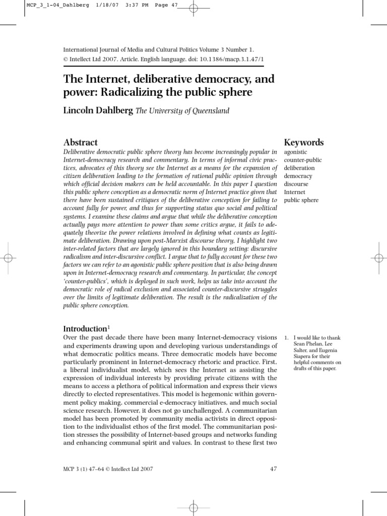 The Internet, Deliberative Democracy, and Power - Radicalizing The Public Sphere | PDF ...
