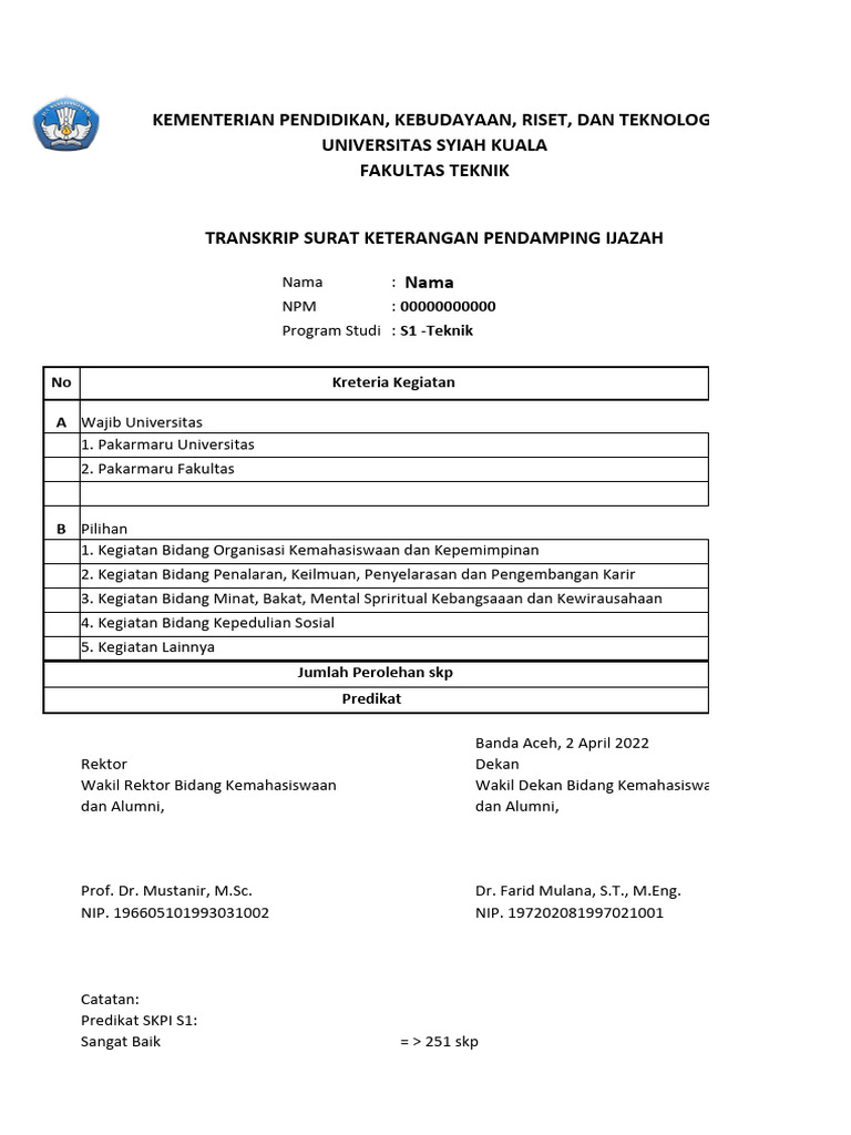 SKPI Contoh | PDF