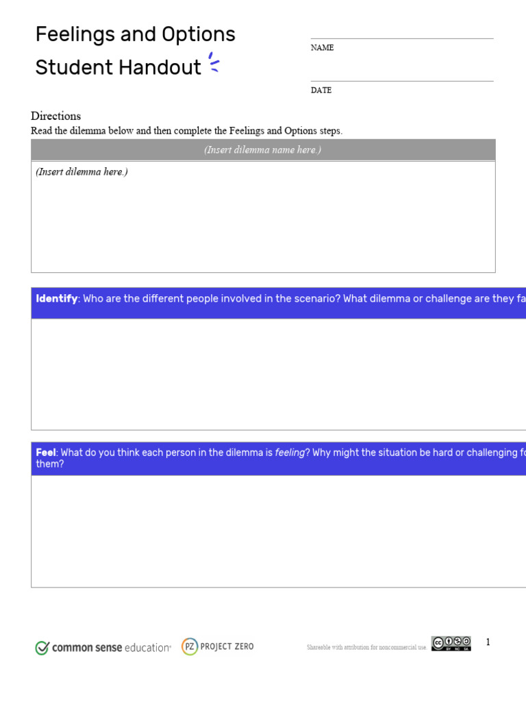 Feelings & Options - Student Handout | PDF | Career & Growth