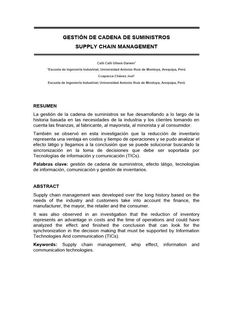 Paper Gestión de Cadena de Suministro | PDF | Cadena de suministro ...