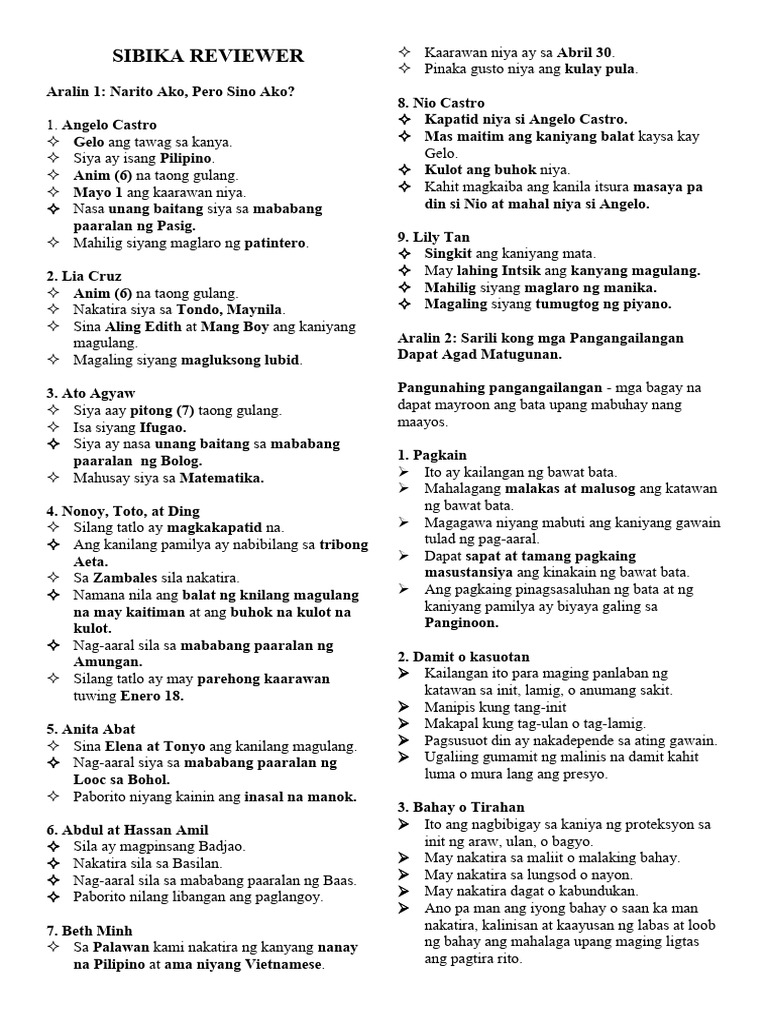 Sibika Reviewer | PDF