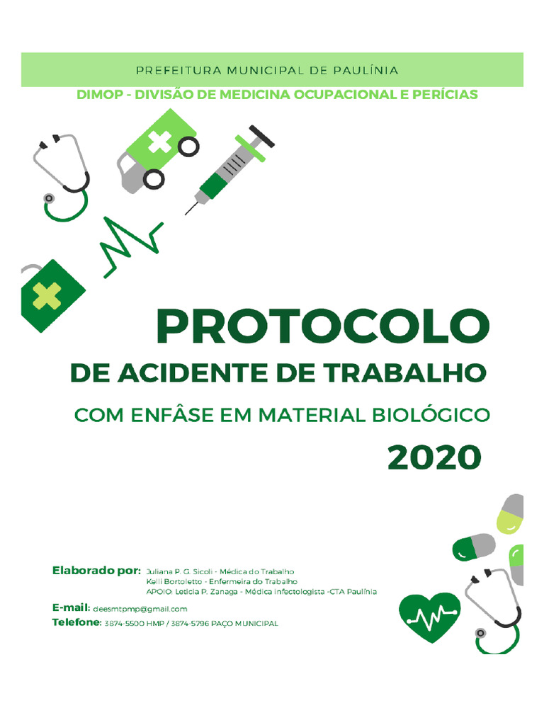 Protocolo de Acidente de Trabalho 2020 | PDF | Medicina Clínica | Remédio