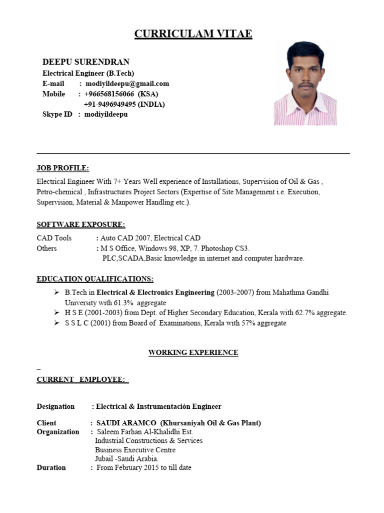Electrical Engineer CV | PDF | Transformer | Electrical Substation