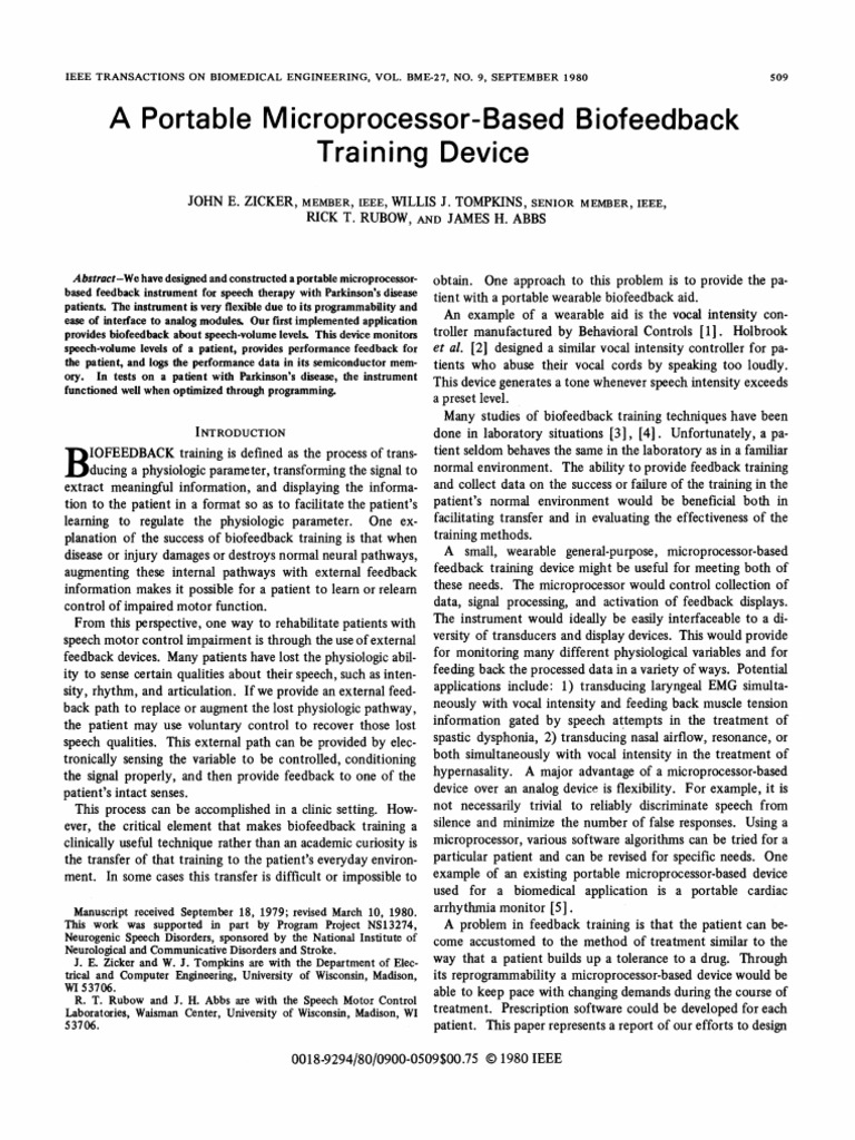 Portable Biofeedback Device for Speech Therapy | PDF | Analog To ...