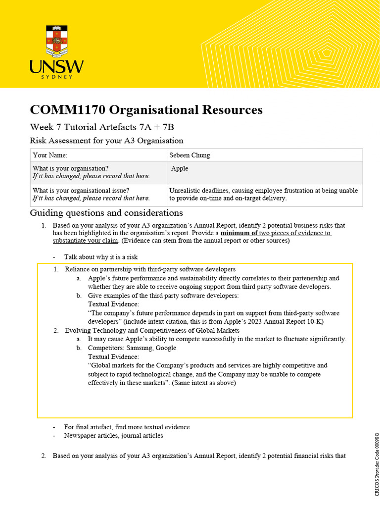 Week 7 Tutorial Artefacts Worksheet | PDF | Credit | Finance & Money ...