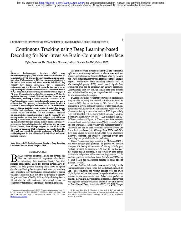 Deep Learning for Non-invasive BCI Tracking | PDF | Property Law ...