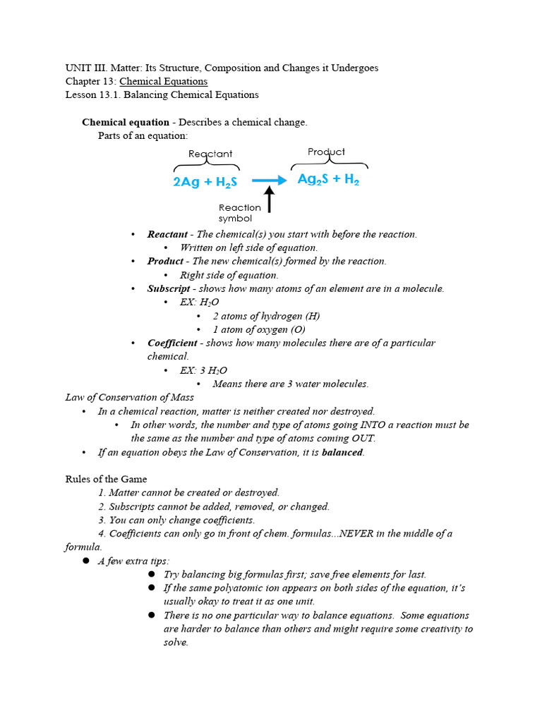 SCI10-Lesson 11.1. Balancing Chemical | PDF | Gases | Mole (Unit)