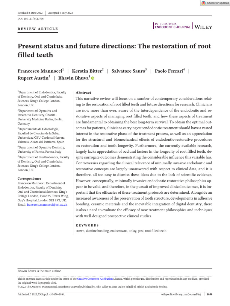 Int Endodontic J - 2022 - Mannocci - Present Status and Future ... Int Endodontic J - 2022 - Mannocci - Present Status and Future ...