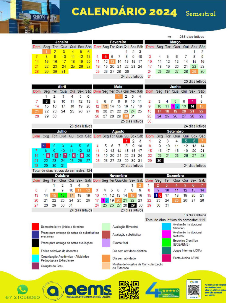 Calendario Escolar ANUAL SEMESTRAL 2024 | PDF