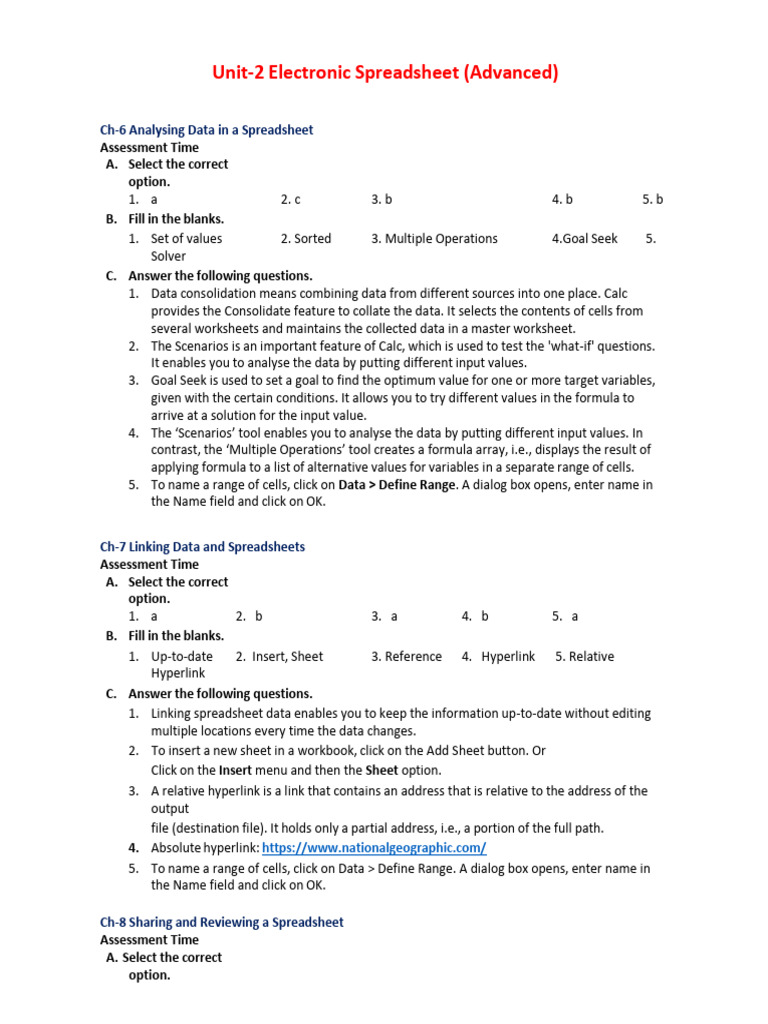 Unit-2 Electronic Spreadsheet | PDF | Spreadsheet | Macro (Computer Science)