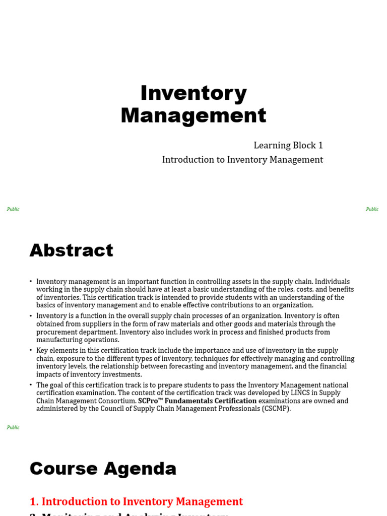 InventoryManagement LB1 | PDF | Inventory | Supply Chain