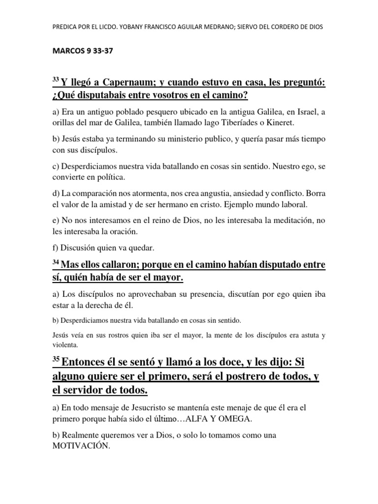 Humildad y Servicio en Marcos 9:33-37 | PDF | Jesús