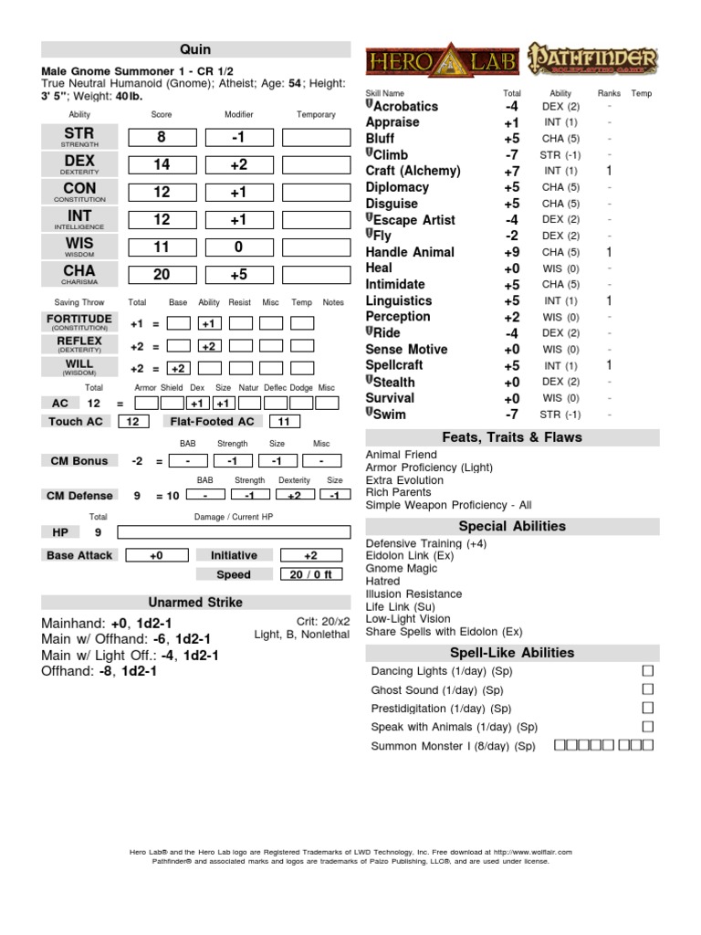 STR - 1 8 Dex +2 14 Con +1 12 Int +1 12 Wis 0 11 Cha +5 20 | PDF | Leisure