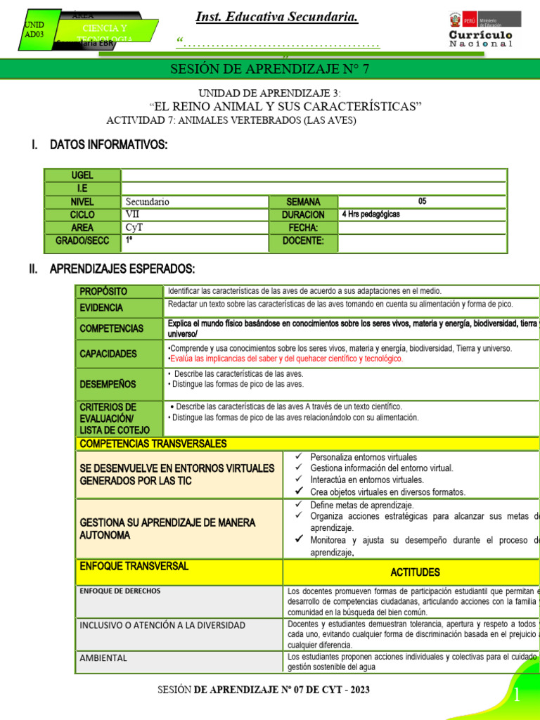 E-1º Ses-Act 7-Cyt Und 3 | PDF | Aprendizaje | Evaluación