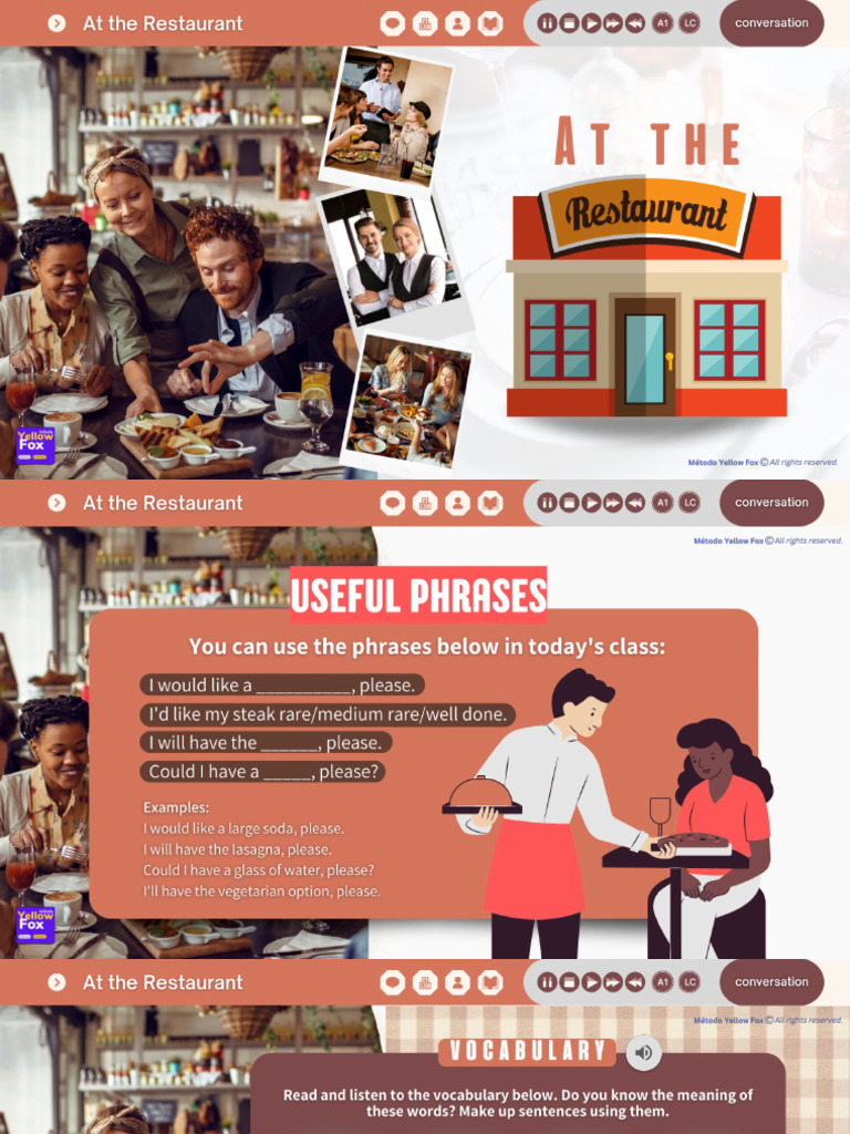 At The Restaurant - Lesson Plan A1 - A2 @metodoyellowfox | PDF